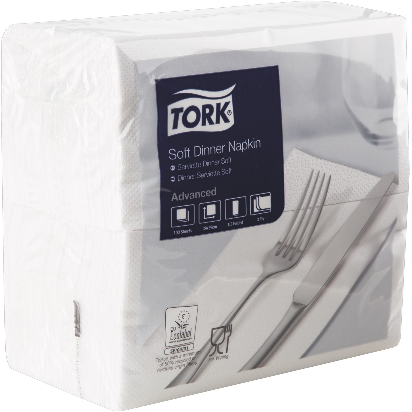 Transgourmet Österreich - Tork Dinner Servietten 39 x 39 cm, weiß, 1/8 Falz, 3 lagig 100 Stk.