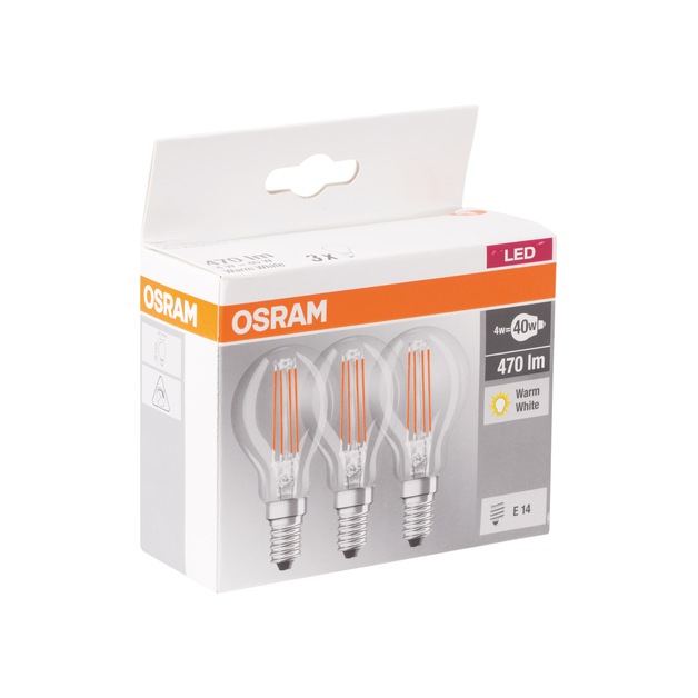 Transgourmet Österreich - Osram LED Base Classic klar B40 4W E14 3 Stk. Transgourmet Österreich - Osram LED Base Classic klar B40 4W E14 3 Stk.