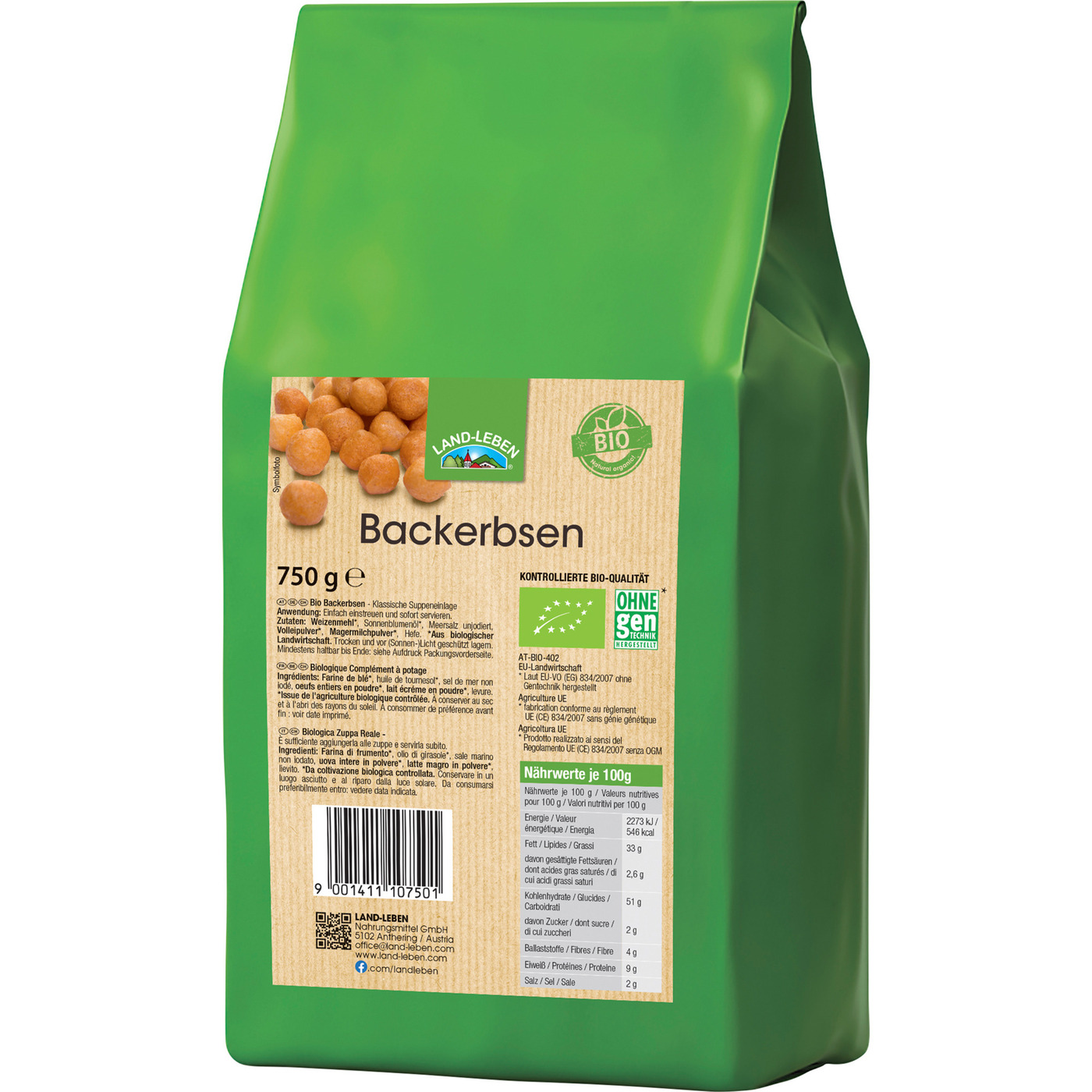 Transgourmet Österreich - Land-Leben Bio Backerbsen palmfrei 750 g