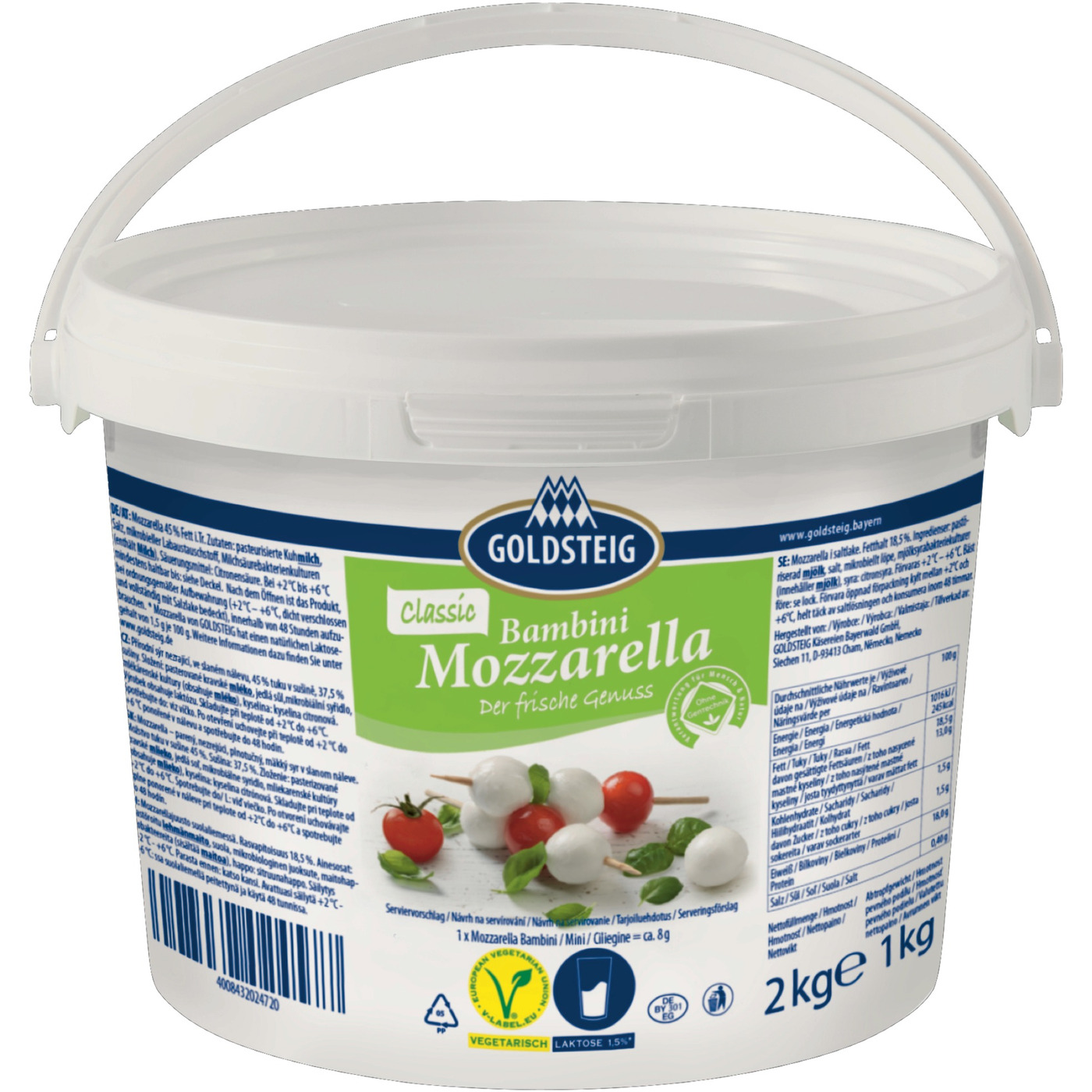 Transgourmet Österreich - Goldsteig Bambini Mozzarella 45% Fett i. Tr. Bällchen á ca. 8 g 1 kg